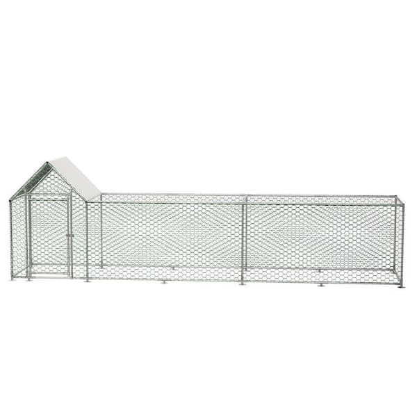 Tileon 16ft. x 3 ft. Metal Chicken Coop, Run Backyard Hen House ...