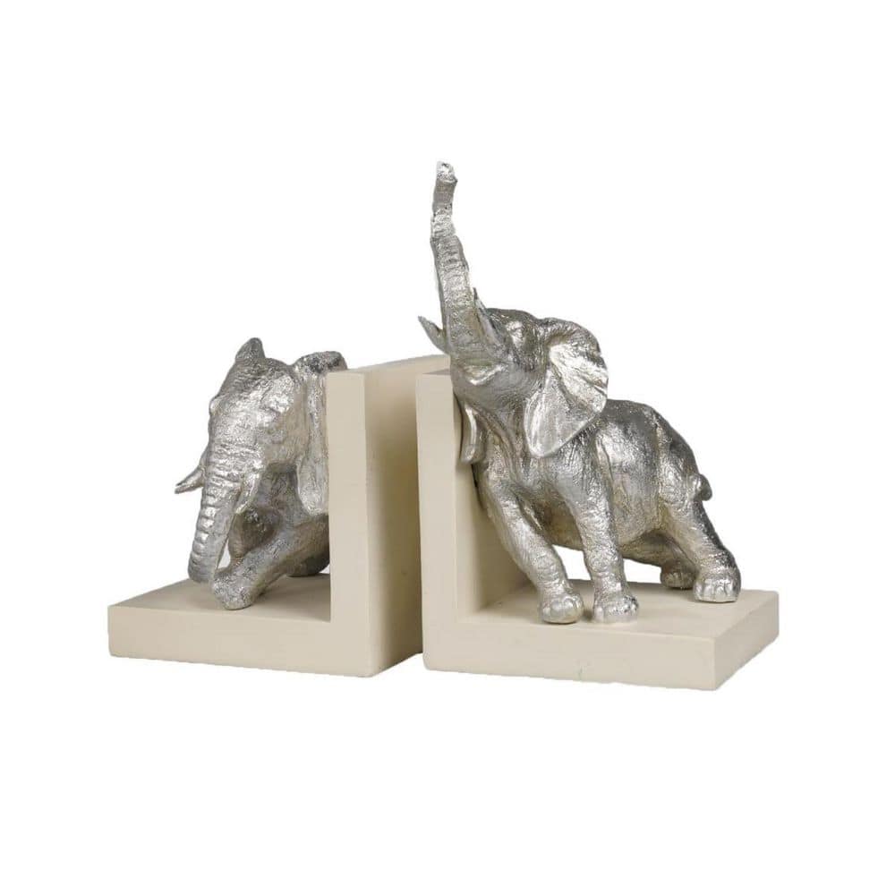 Set of 2 Silver Elephant Resin Bookend HDCL4QMSTQ - The Home Depot
