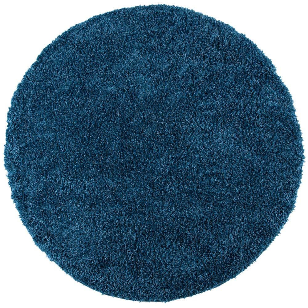 SAFAVIEH August Shag Navy 5 ft. x 5 ft. Solid Round Area Rug AUG200M ...