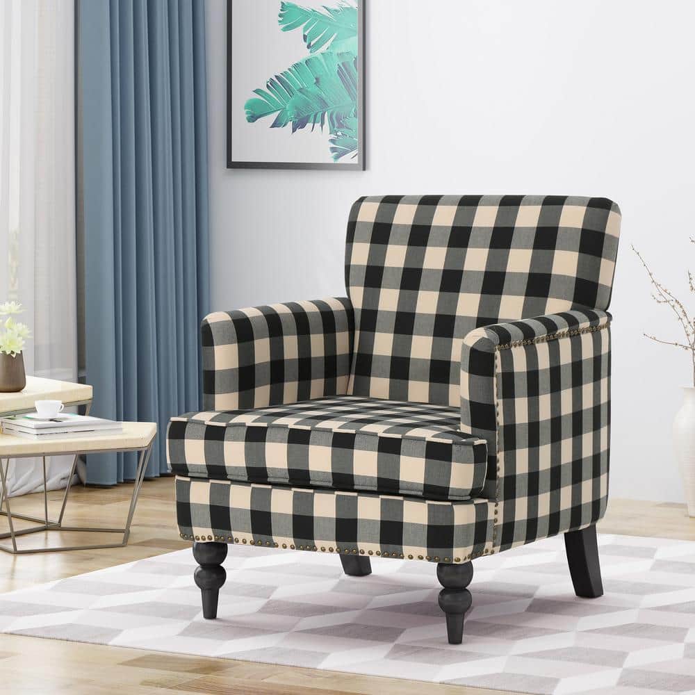 Noble House Harrison Black Checkerboard Polyester Club Chair with ...