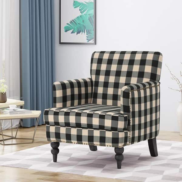 Noble House Harrison Black Checkerboard Polyester Club Chair with ...
