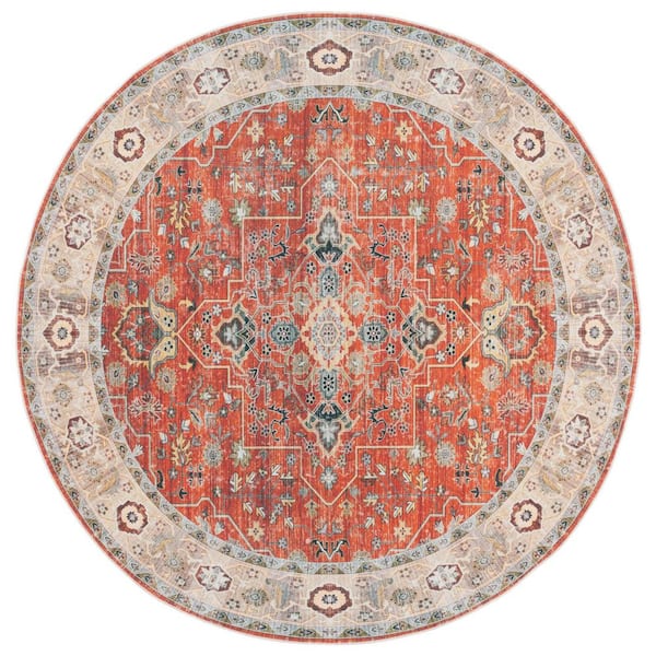 SAFAVIEH Arizona 6 ft. x 6 ft. Rust/Beige Machine Washable Border ...