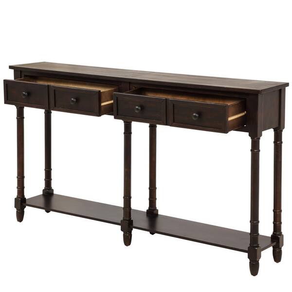 URTR 58 in. Espresso Rectangle Wood Long Console Table Sofa Table with ...