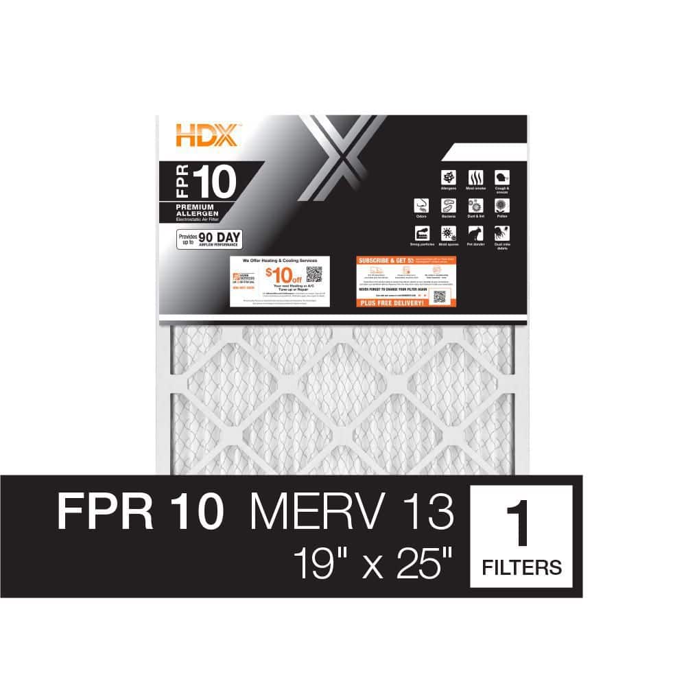 HDX 19 in. x 25 in. x 1 in. Premium Pleated Air Filter FPR 10, MERV 13 ...