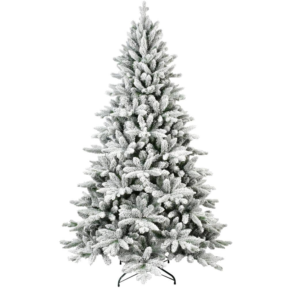 Huluwat 7 ft. White Unlit Artificial PVC Flocked Artificial Christmas ...