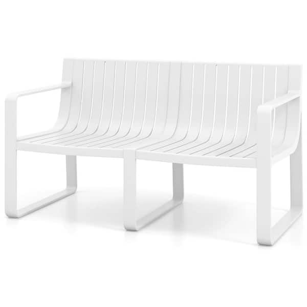 2-Person White Plastic Outdoor Bench D0DS78FHGC - The Home Depot