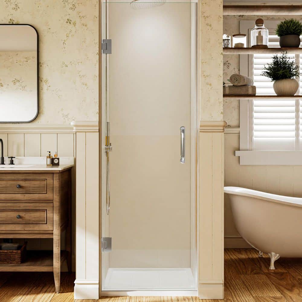 ES-DIY 24 in. W x 72 in. H Frameless Pivot Hinged Shower Door in Chrome ...