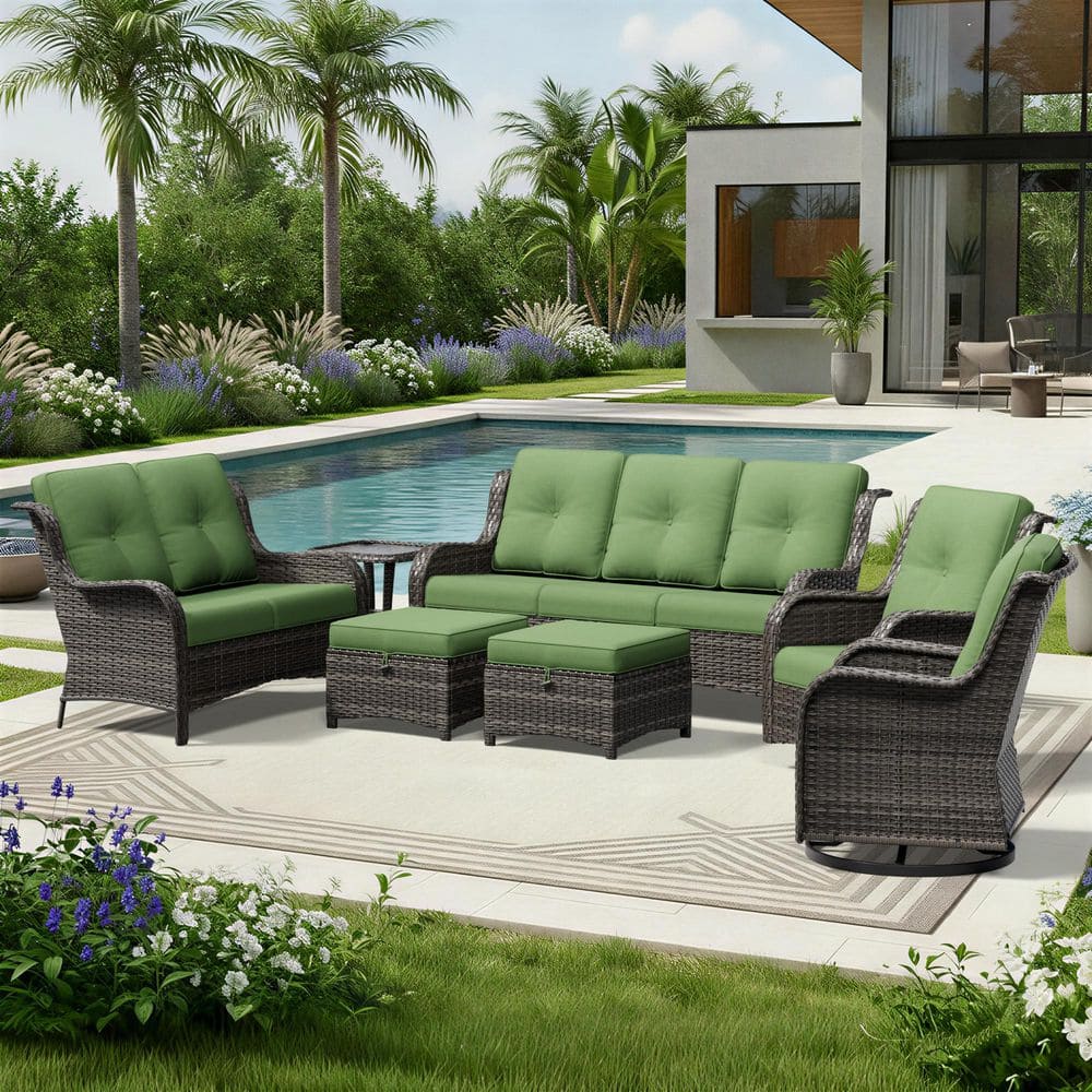 PremDwell 7-Piece Wicker Patio Conversation Set Outdoor Sofa Set with ...