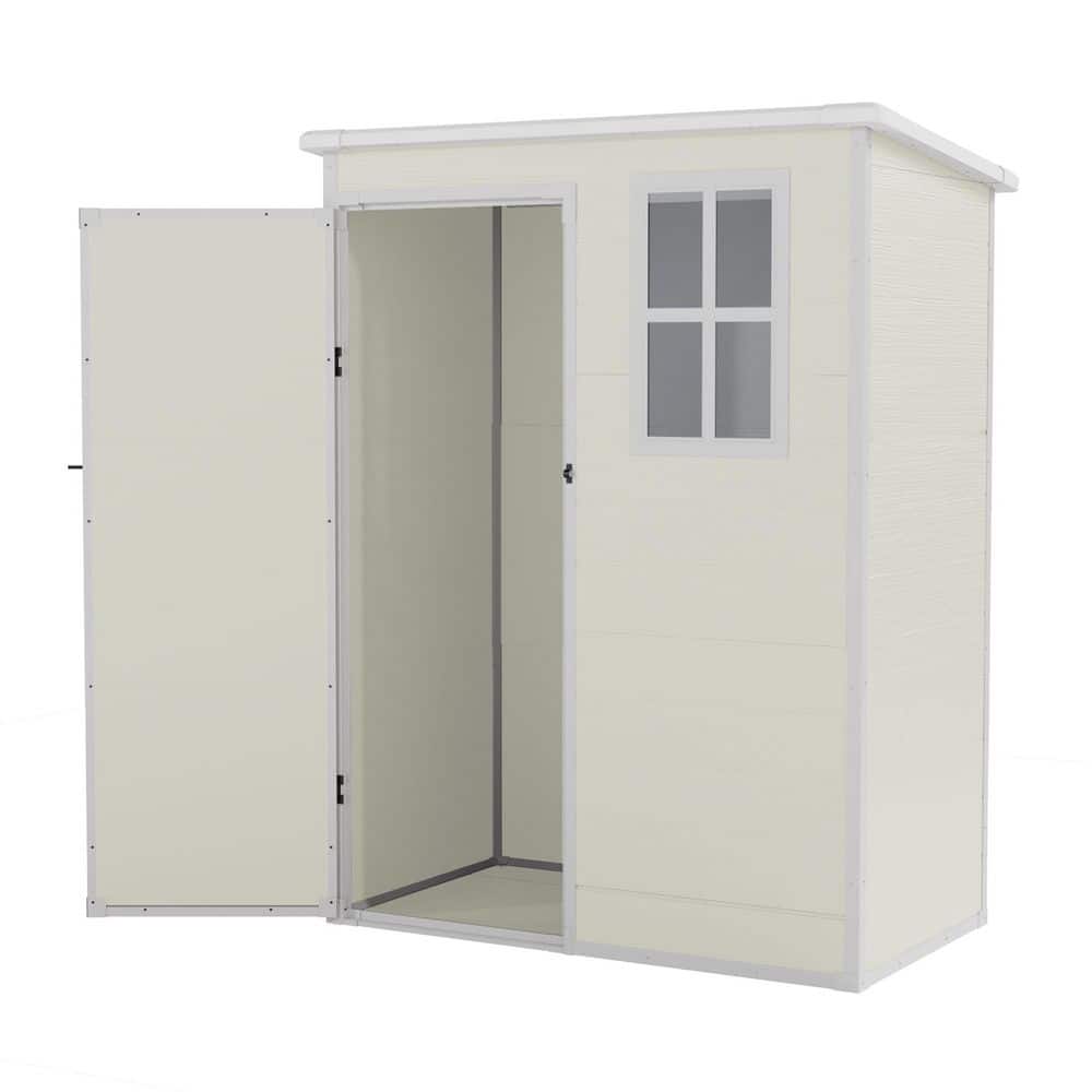 ELPOSUN 5 ft. W x 3 ft. D Beige Durable Outdoor Resin Plastic Storage ...