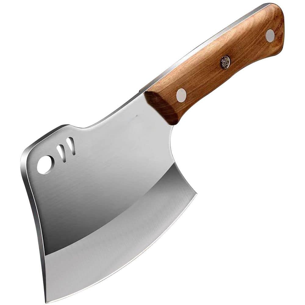 Wudkey 6.1 in. Carbon Steel Full Tang Hand Forged Bone Cleaver with ...