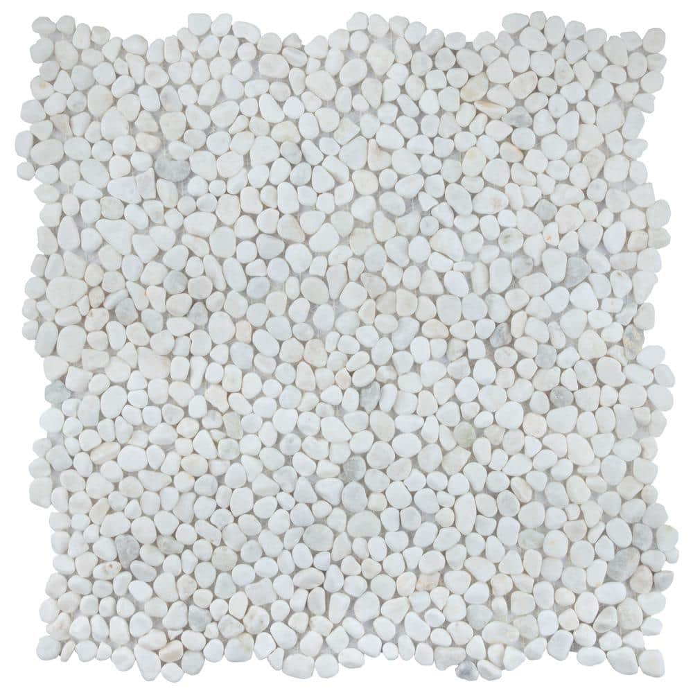 Merola Tile Pebblini White 12-1/4 in. x 12-1/4 in. x 7 mm Pebble Stone ...