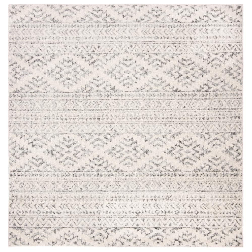 SAFAVIEH Tulum Ivory/Gray 7 ft. x 7 ft. Square Tribal Geometric Striped ...