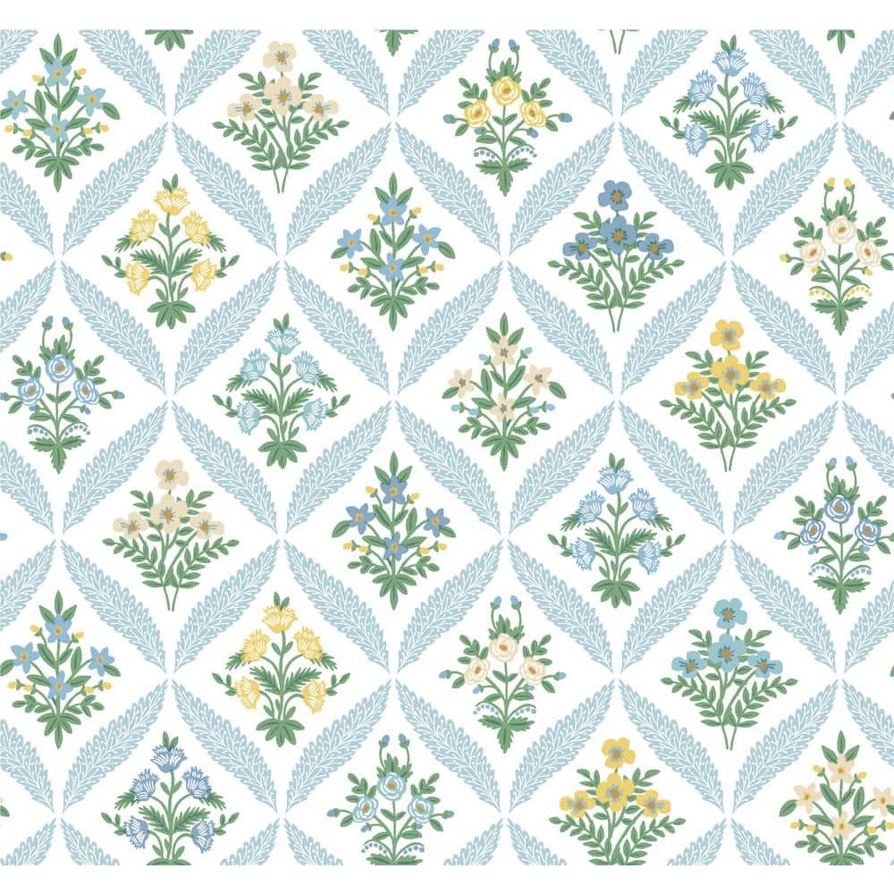 RIFLE PAPER CO. Estee Garden Blue Metallic Non-Pasted Wallpaper RF7514 ...