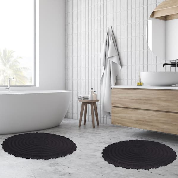 Lavish Home Black 2-Piece Cotton Bath Mat Set HT-BATH4-BLK - The Home Depot