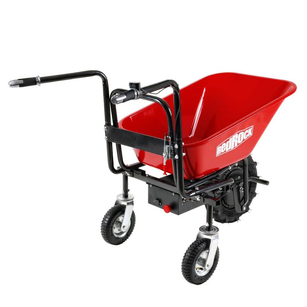 Sudzendf 2.6 cu. ft. Black+Red Steel Wheelbarrow Electric Garden Cart H ...