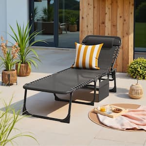 Tozey Black 2-Pieces Metal Folding Outdoor Chaise Lounge, 5-Position ...