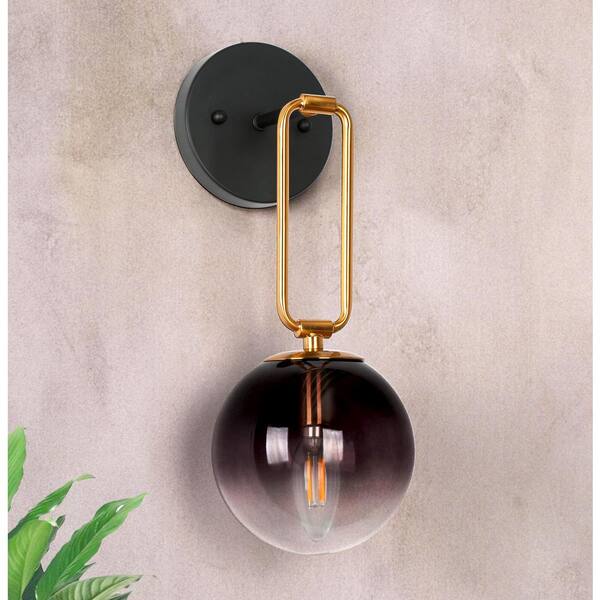 Uolfin Mid-Century Modern Bathroom Sconce 14.5 in. 1-Light Black and ...