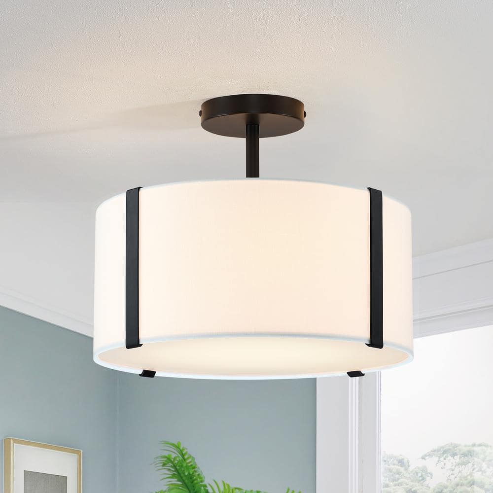 TRUE FINE Celina 14 in. 3-Light White Drum Semi-Flush Mount Ceiling ...