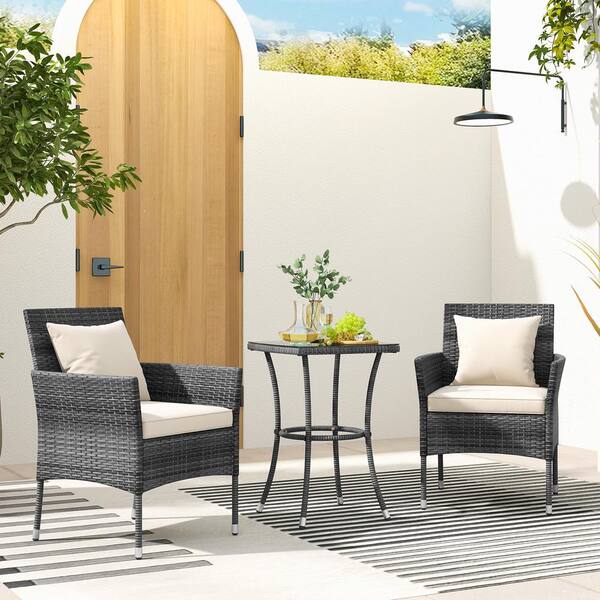 ANGELES HOME 3-Piece Wicker PE Rattan Patio Conversation Set with Off ...
