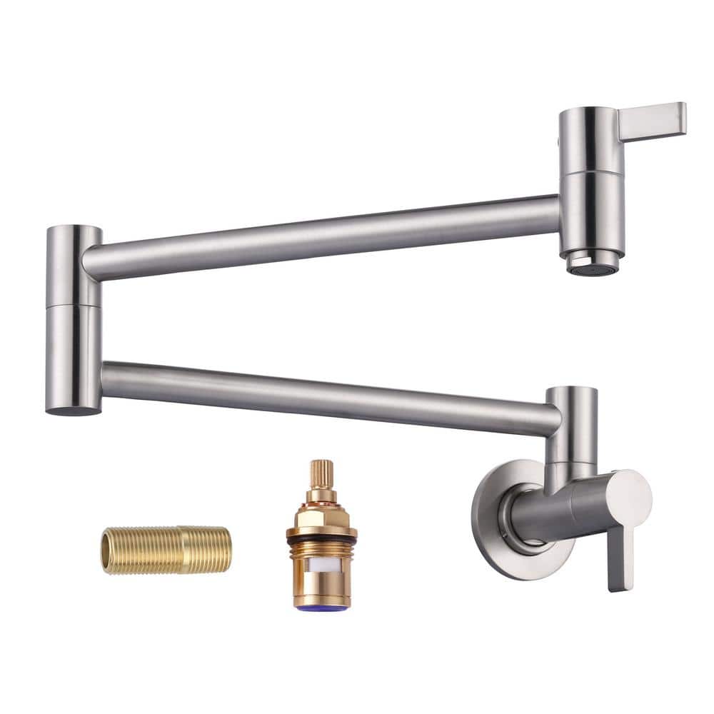 ALEASHA Wall Mounted Pot Filler with Two Handles in Brushed Nickel AL ...