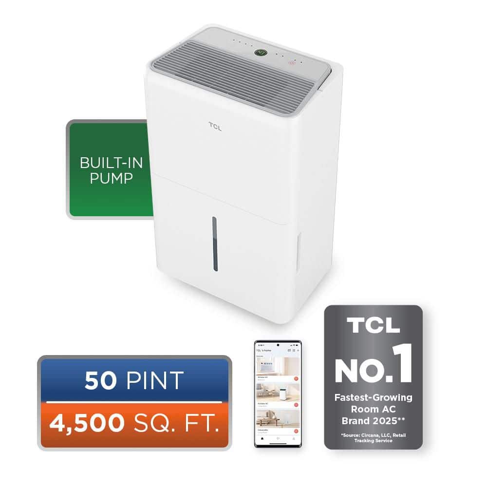 TCL 50 pt. 4,500 sq. ft. with Bucket Smart Dehumidifier in. White with ...