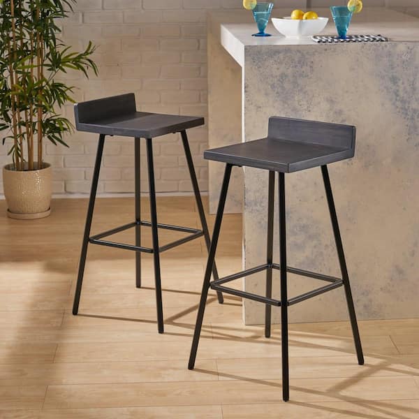 Tenleaf Gray Metal Outdoor Bar Stool with Built-in Footrest (2-Pack ...