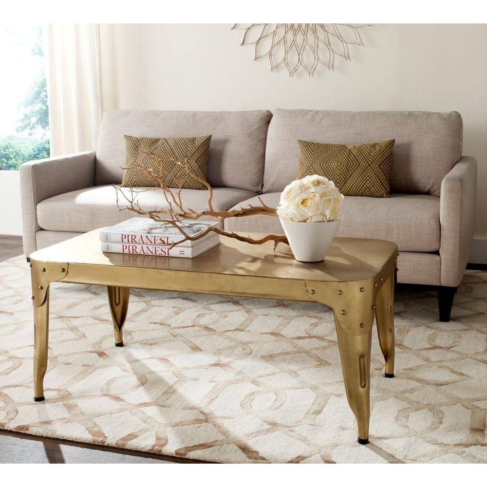 SAFAVIEH 43 in. Gold Large Rectangle Metal Coffee Table FOX7205B - The ...
