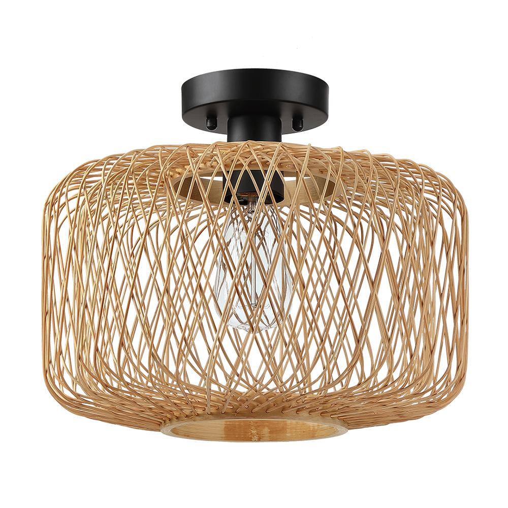 TRUE FINE Aster 13.6 in. Coastal Bamboo Semi-Flush Mount Ceiling Light ...