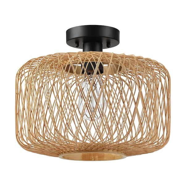 TRUE FINE Aster 13.6 in. Coastal Bamboo Semi-Flush Mount Ceiling Light ...