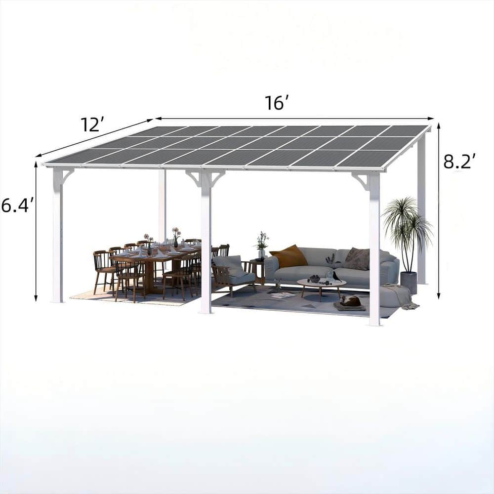 Clihome 12 ft. x 16 ft. White Aluminum Sloped Patio Cover with Hartop ...