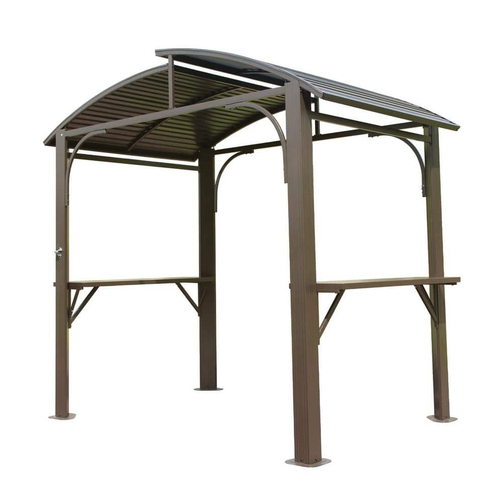 Cesicia 8 ft. x 5 ft. Arc Roof Brown Outdoor Grill Fixed Gazebos BBQ ...