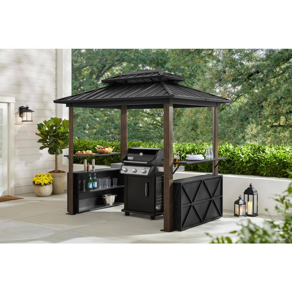 Outsunny 9 X 5 Grill Gazebo Hardtop BBQ Canopy With 2 Tier Shelves