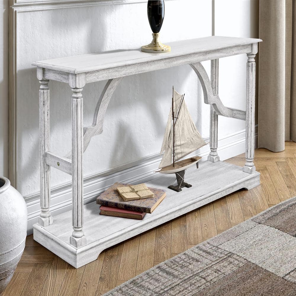 GALANO Delroy 45.9 in. Spray Paint White Rectangular Solid Wood Console ...