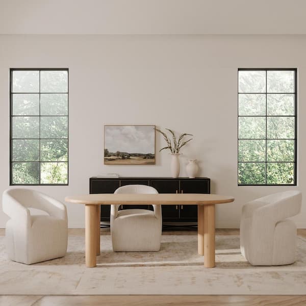 NADAAL STUDIOS Fable Contemporary Natural Solid Oak Wood 78 in. 4 Legs Oval Dining Table, (Seats ...