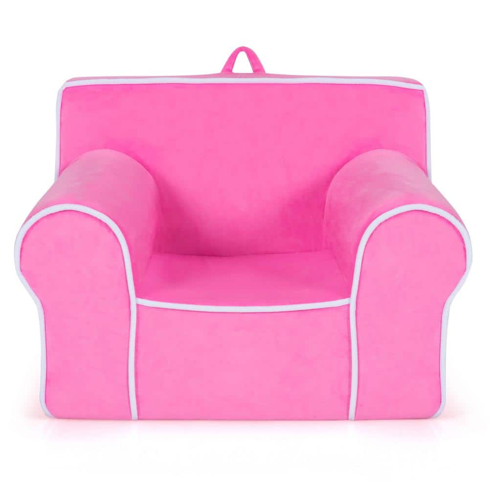 Costway Pink Velvet Fabric Kids Sofa Toddler Foam Filled Armchair Baby ...