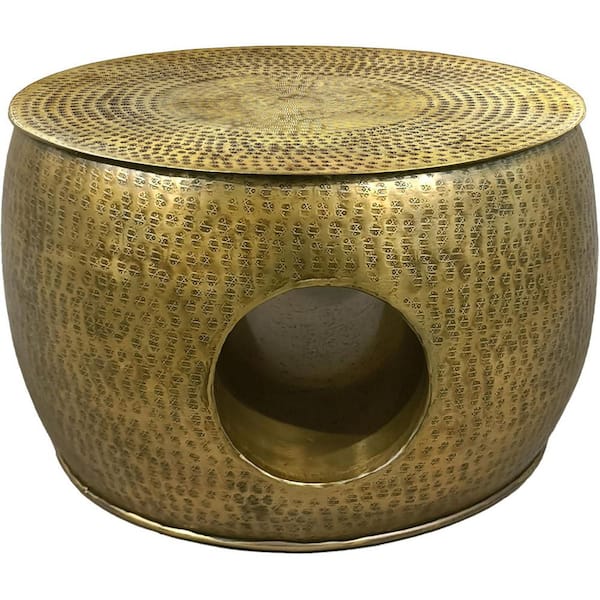 HOME IMPORTS EMPORIUM 23 in. Antique Brass Round Metal Top Coffee Table ...