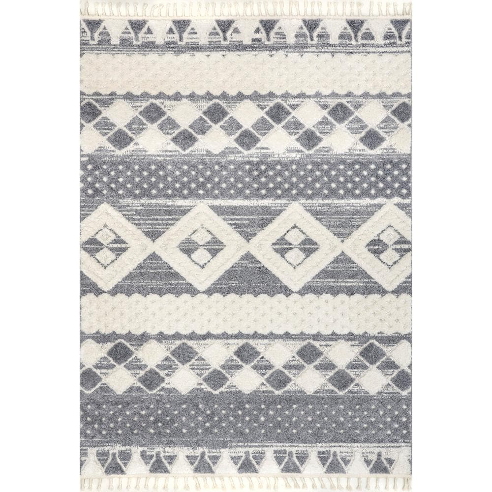 nuLOOM Eleni Geometric Transitional Tasseled Blue 6 ft. 7 in. x 9 ft ...