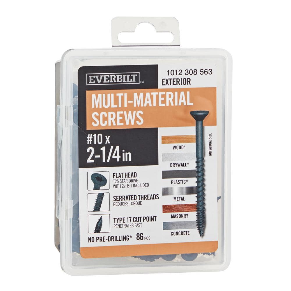 Everbilt #10 x 2-1/4 in. Black 6-Lobe Torx Drive Exterior Flat Head Multi-Material Screw 1 lb ...