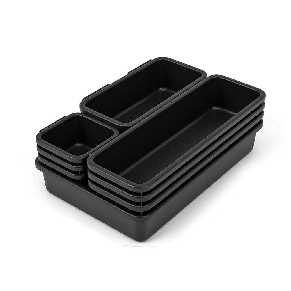 Black 9 in. x 6.3 in. Plastic Stackable Drawer Box Organizer Set with ...