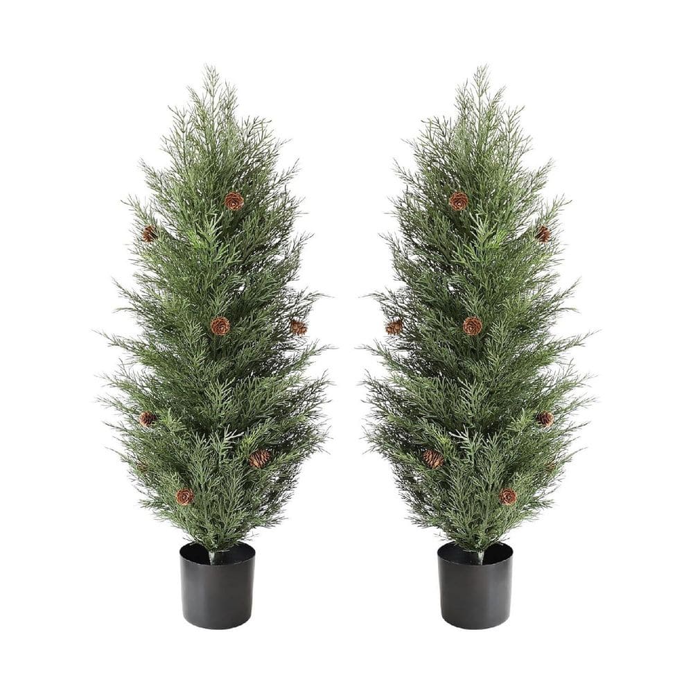3 ft. Artificial Cedar Topiary in Pot with Pine Cone 2-Pack HDF26HQKG4 ...