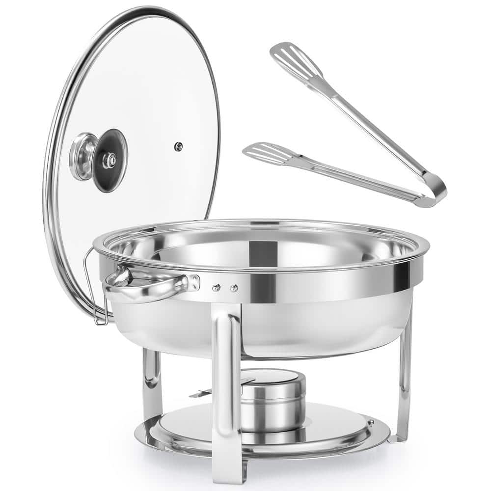 Wilprep 6 qt. Stainless Steel Round Chafing Dish Buffet Set for Catering with Glass Lid Holder ...