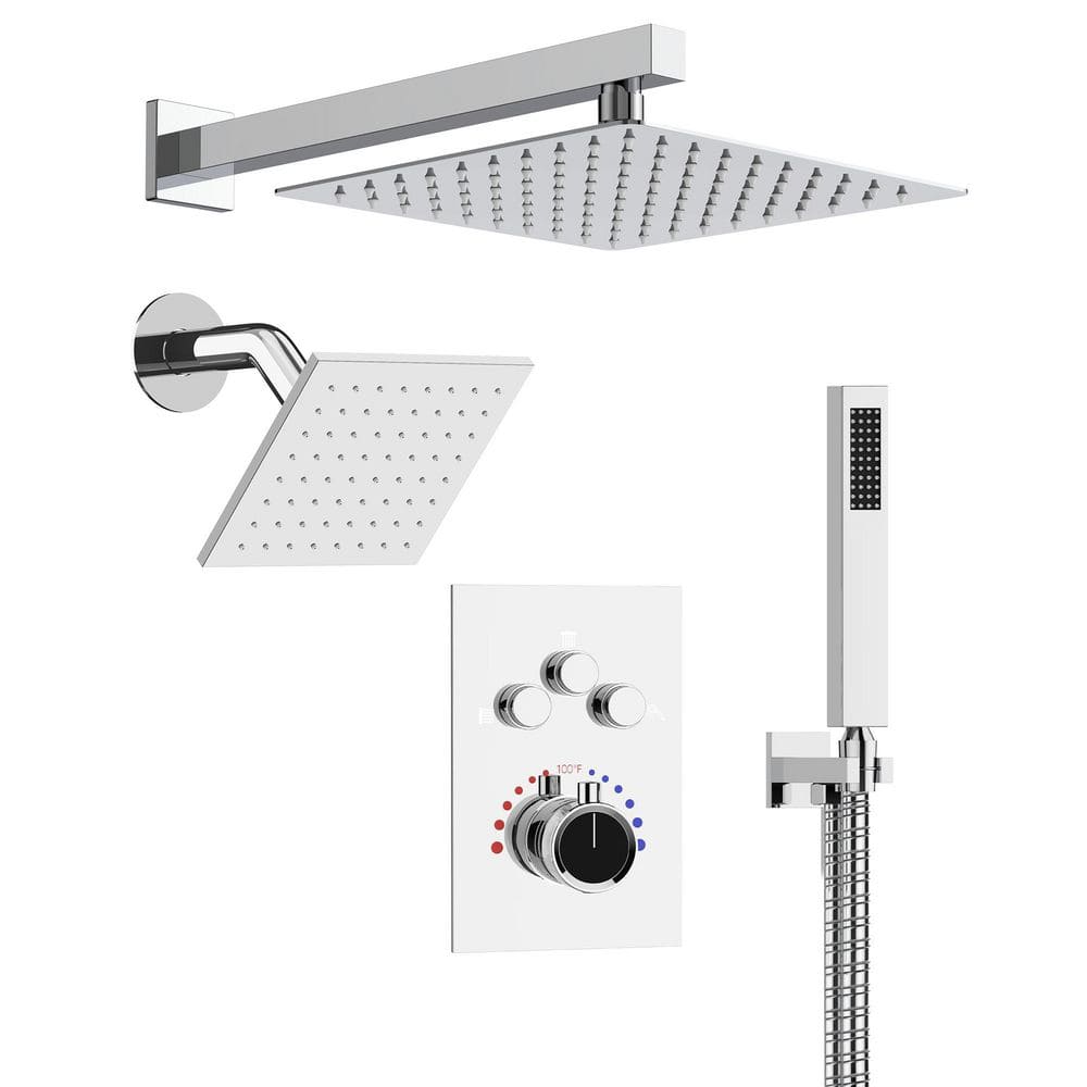 YAWWALK Thermostatic 7-Spray Dual Shower Head Wall Mount Fixed and ...