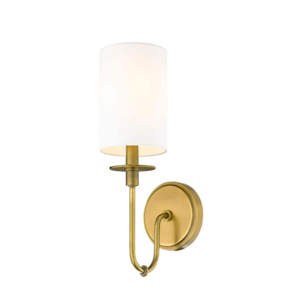 1-Light Rubbed Brass Wall Sconce with White Fabric Shade 809-1S-RB-WH ...