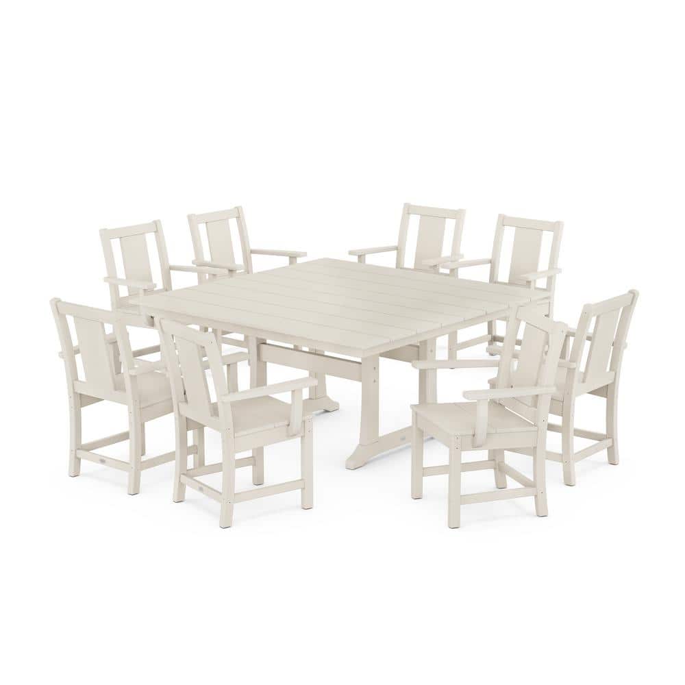 POLYWOOD 9-Piece Prairie Farmhouse Trestle Plastic Square Outdoor ...