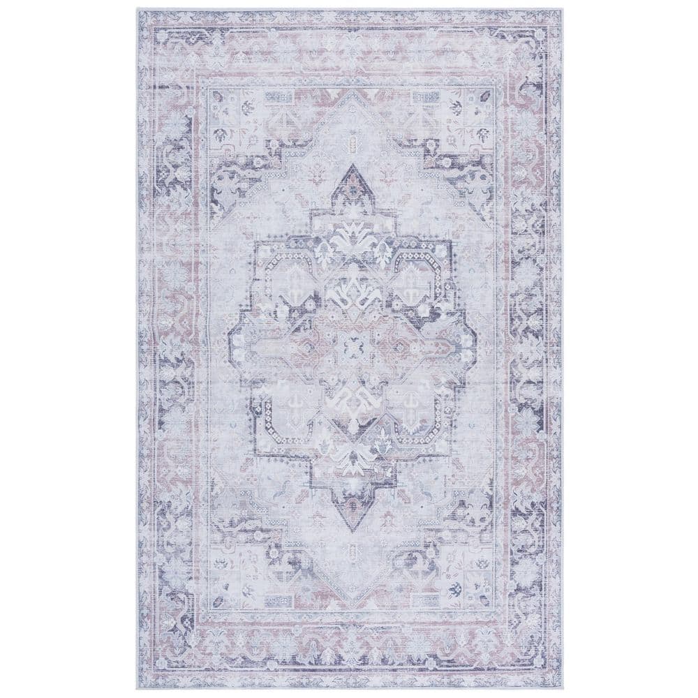 SAFAVIEH Arizona Ivory/Gray 8 ft. x 10 ft. Machine Washable Ornate ...