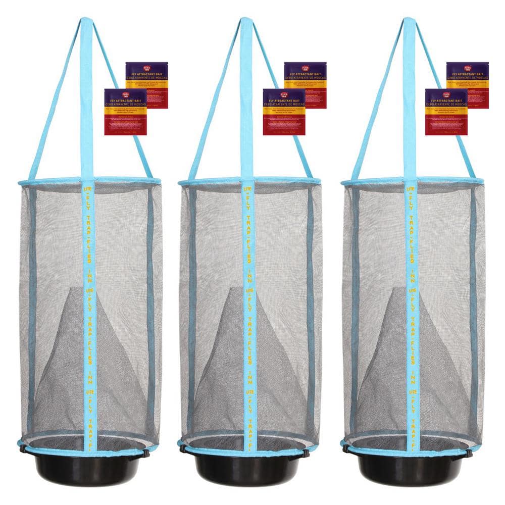 FLIES INN 3 Lite Fly Cage Outdoor Fly Trap with 6 Low Odor Attractant ...