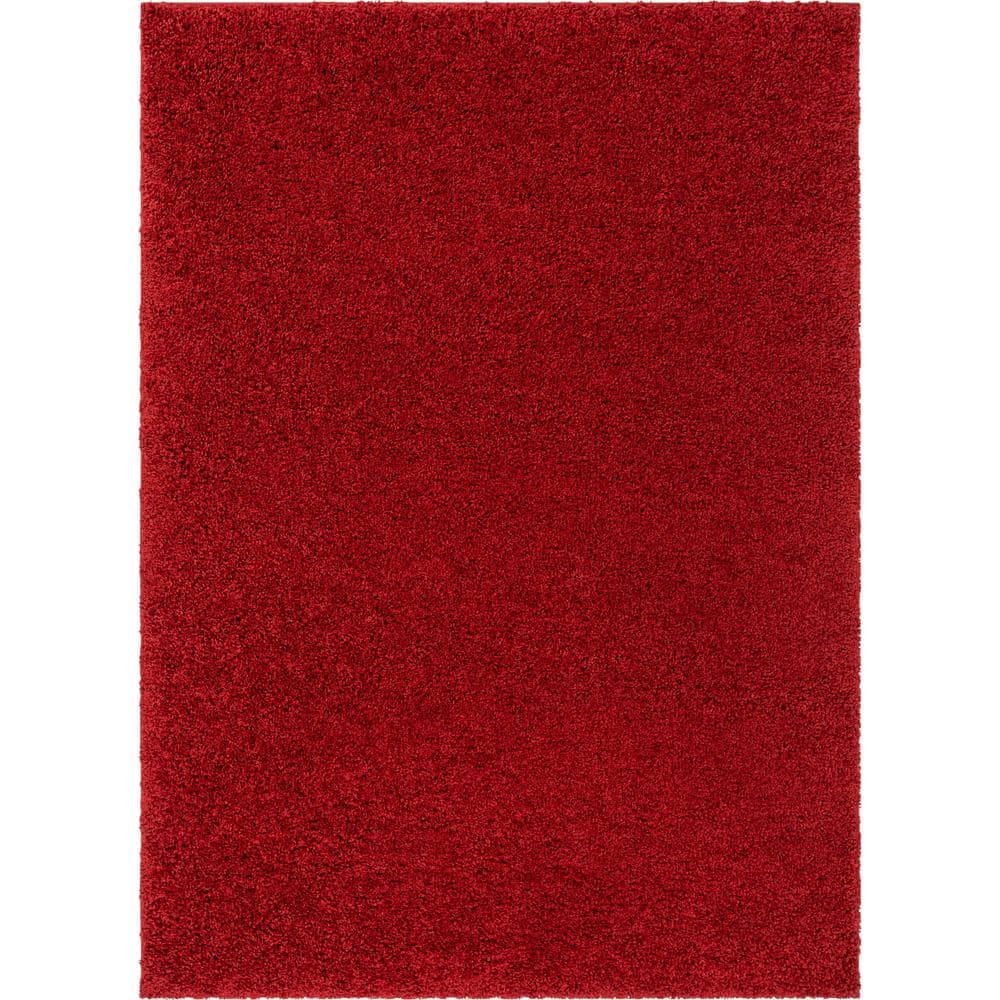 Well Woven Madison Shag Plain Red 3 ft. x 5 ft. Modern Solid Area Rug ...