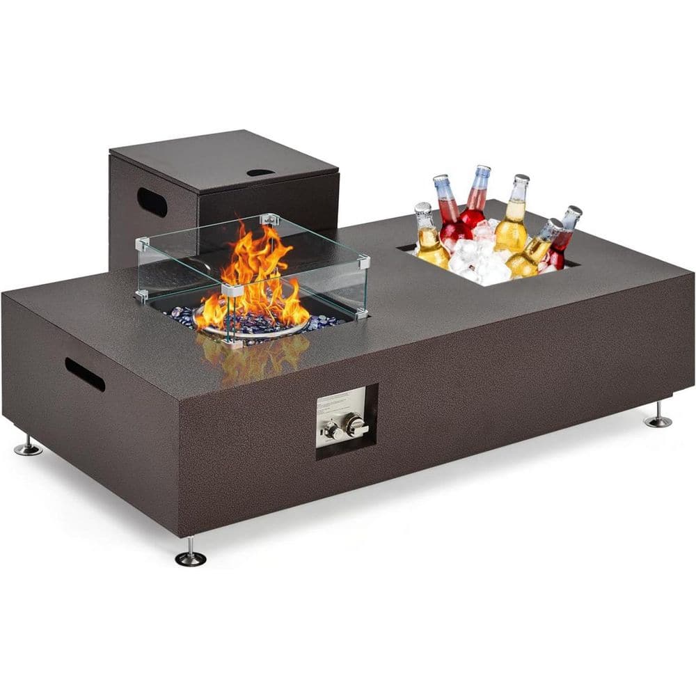 56" Outdoor Fire Pits with Side Table, 50,000 BTU Rectangle Propane ...