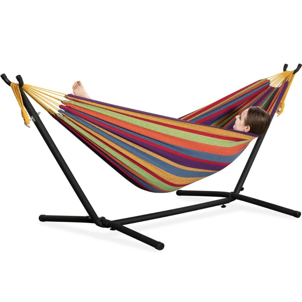 450 lb Double Hammock with Stand Portable Heavy Duty Steel Frame ...