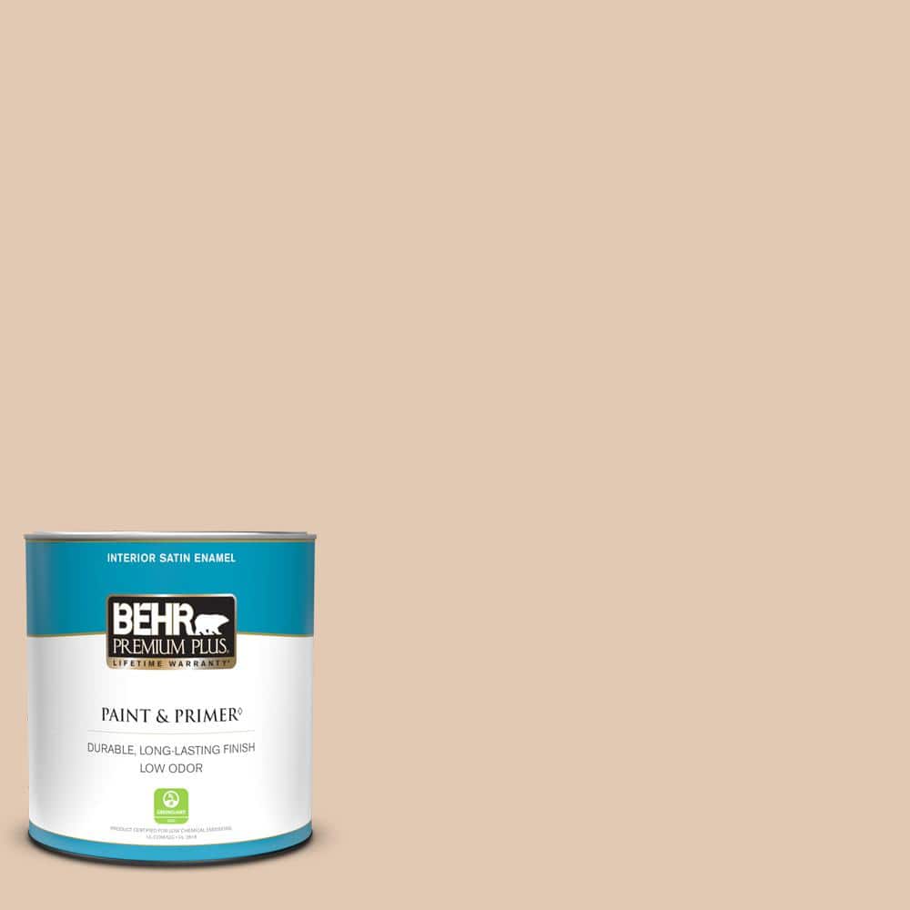 BEHR PREMIUM PLUS 1 qt. #290E-2 Oat Cake Satin Enamel Low Odor Interior ... BEHR PREMIUM PLUS 1 qt. #290E-2 Oat Cake Satin Enamel Low Odor Interior ...